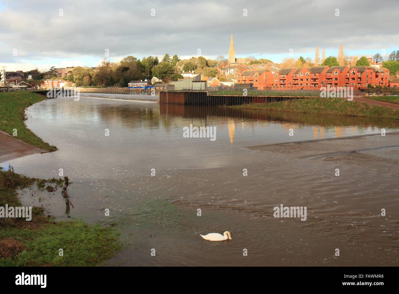 Exeter flood relief channel, in operation following heavy rain, Exeter ...