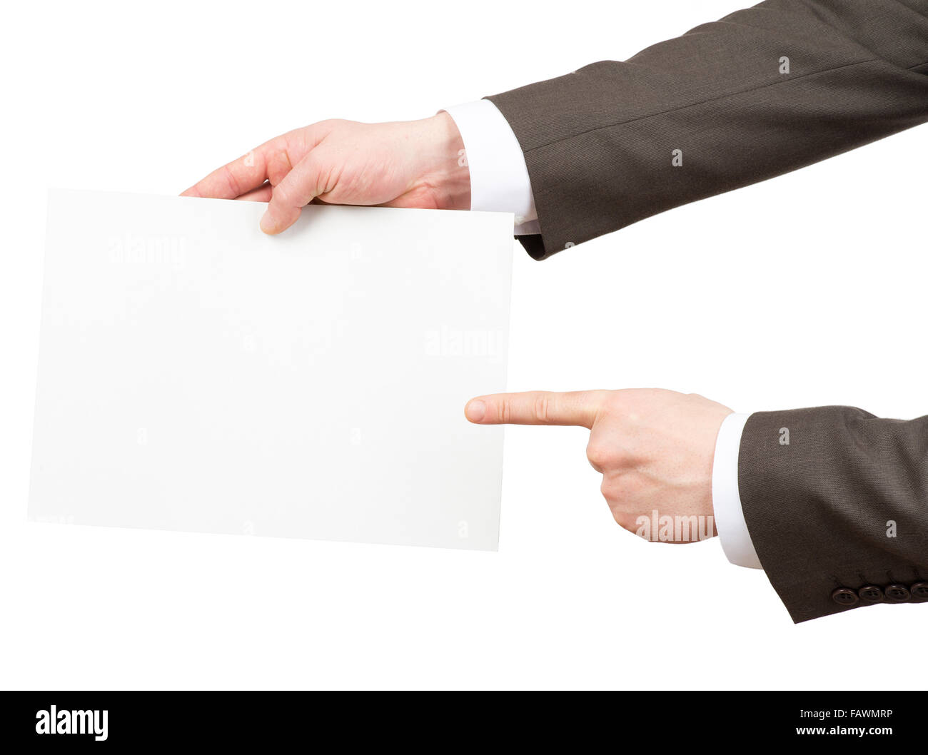 Businessman pointing at empty paper Stock Photo - Alamy