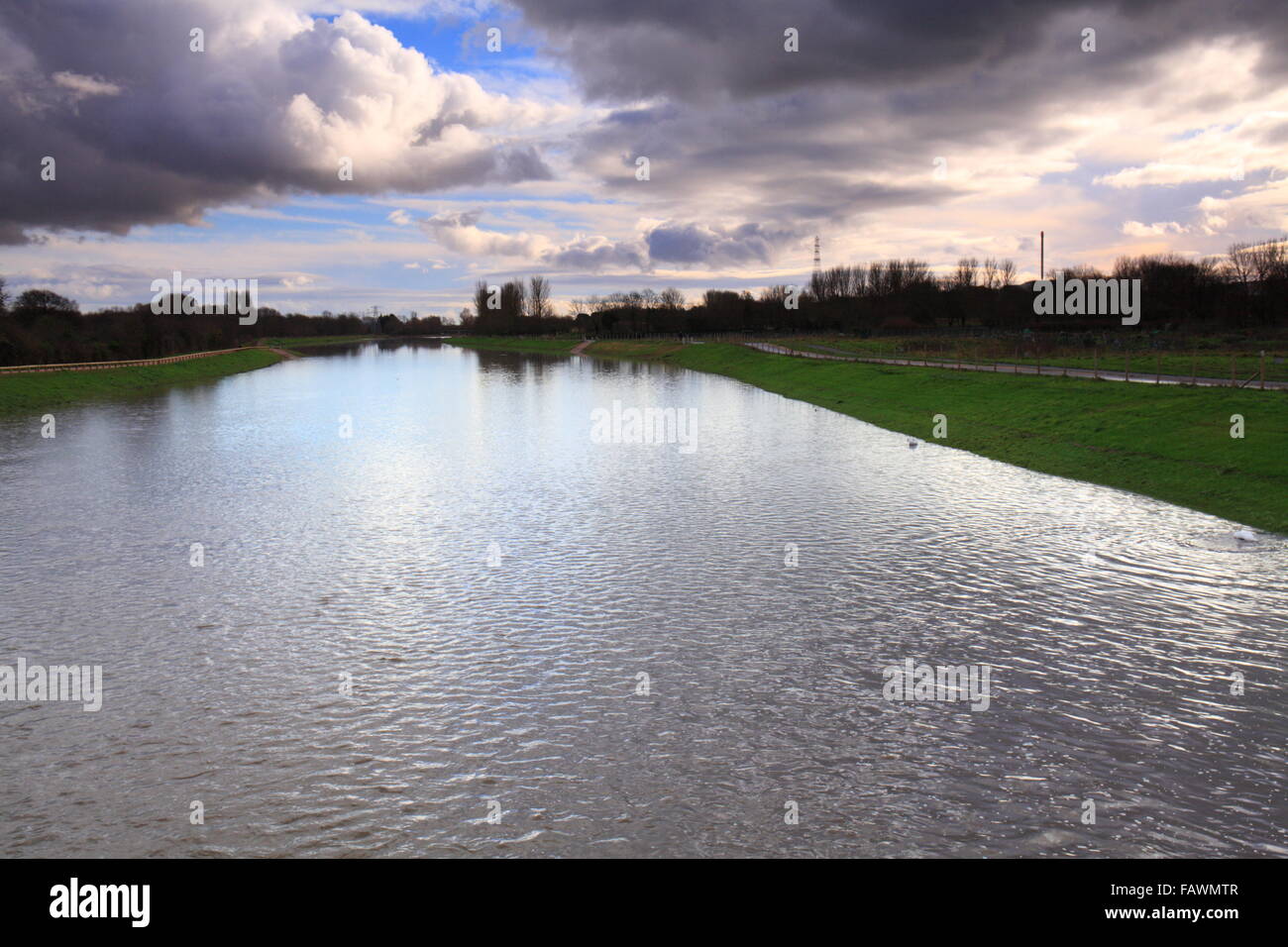 Exeter flood relief channel, in operation following heavy rain, Exeter ...
