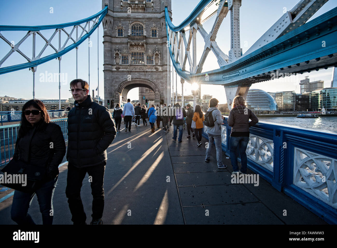 Tourists on the London Tower Bridge Stock Photo - Alamy