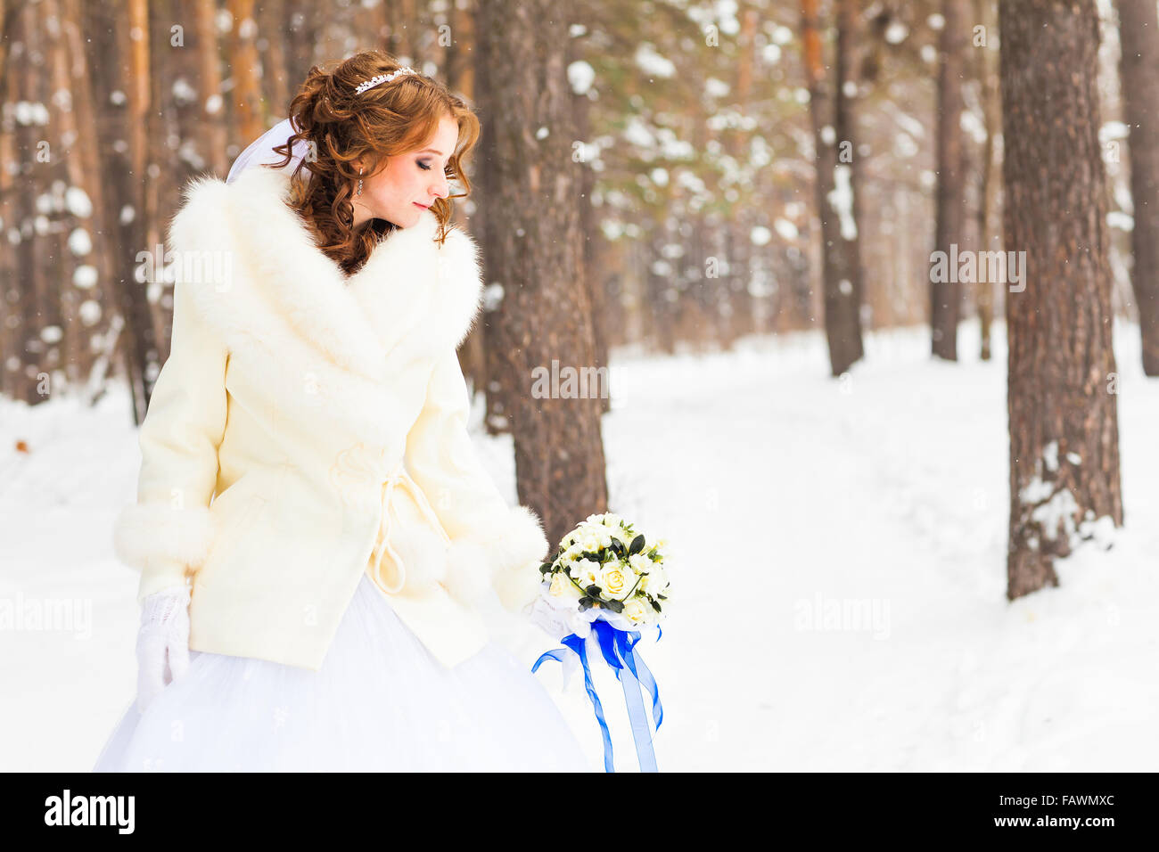 Beautiful bride. Winter wedding Stock Photo - Alamy