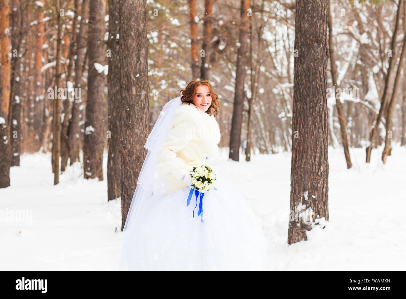 Beautiful bride. Winter wedding Stock Photo - Alamy