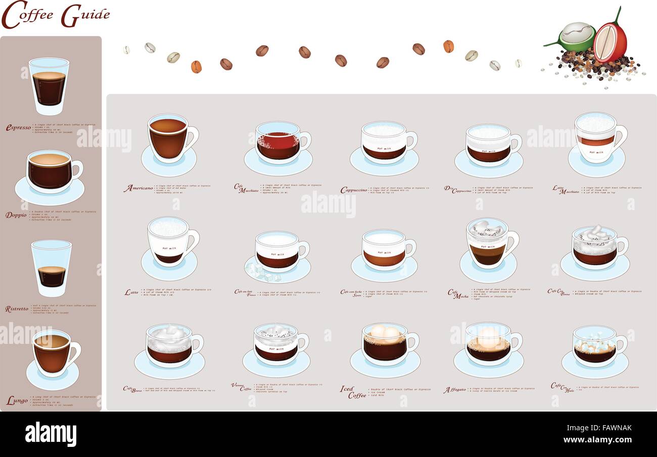 Coffee Guide, Nineteen Types of Coffee Menu on Retro Brown Blackground ...