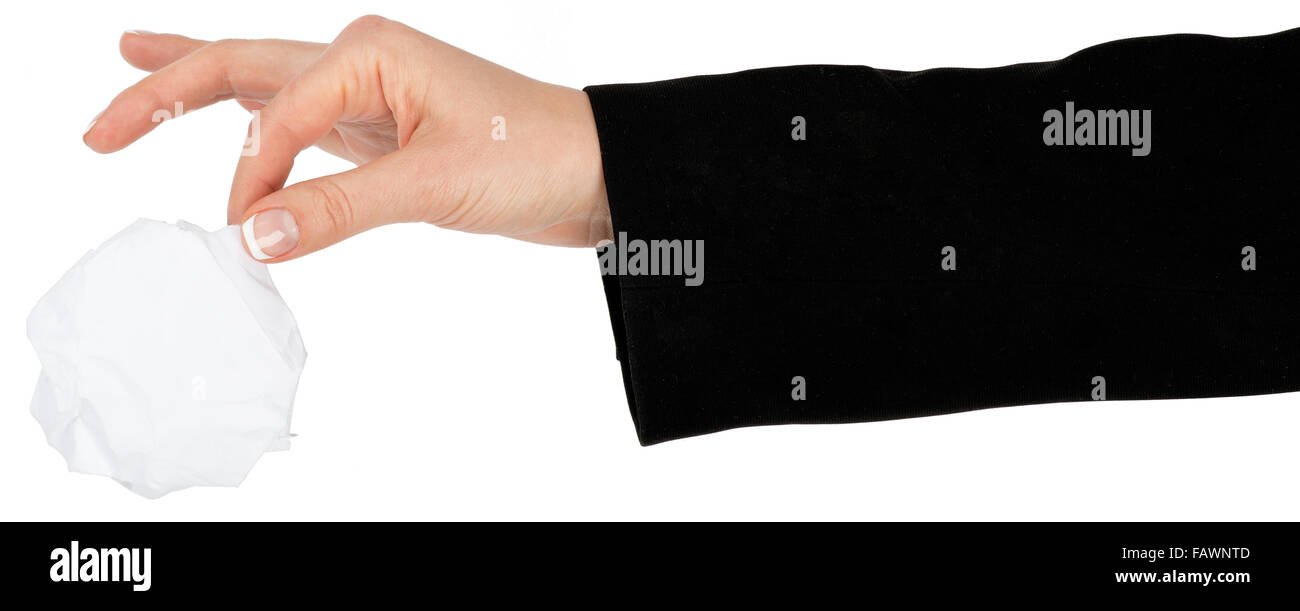 Female hand holding crumbled paper ball Stock Photo - Alamy