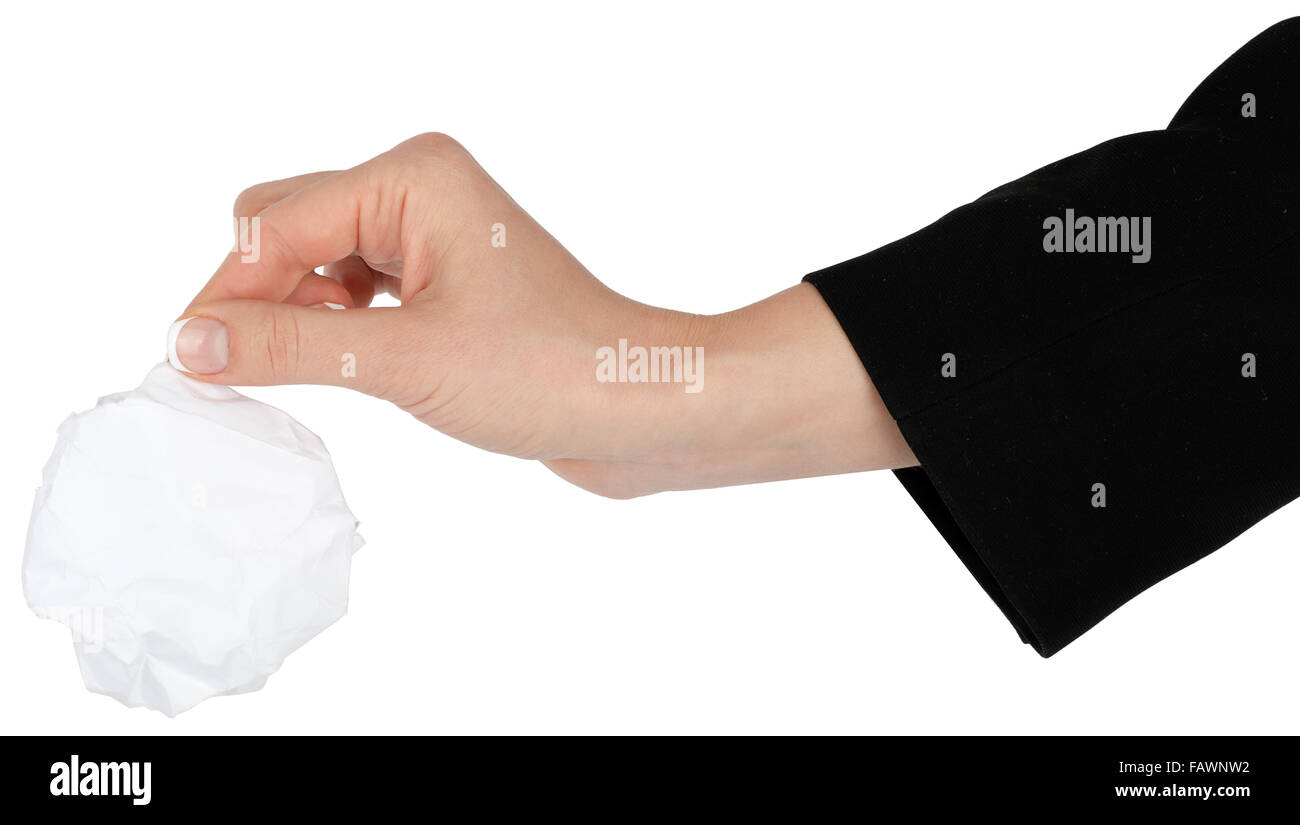 Female hand holding crumbled paper ball Stock Photo - Alamy