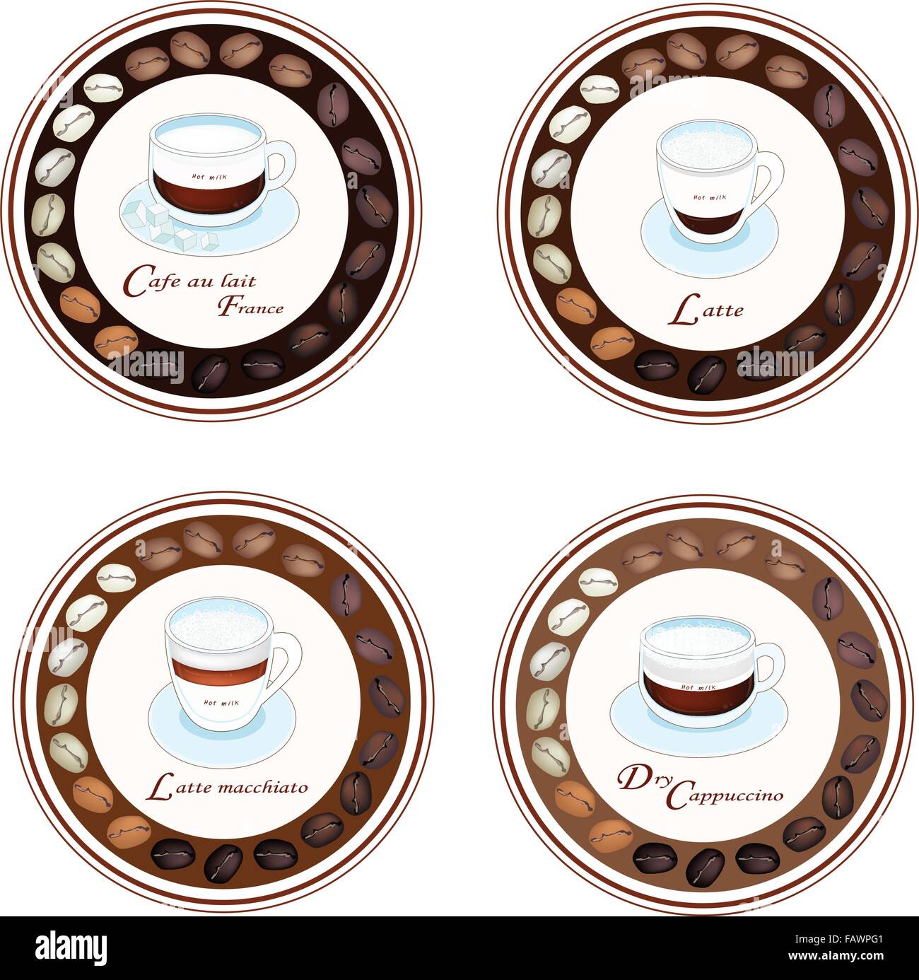 An Illustration Collection of Retro Styled Coffee Labels, Cafe au Lait ...