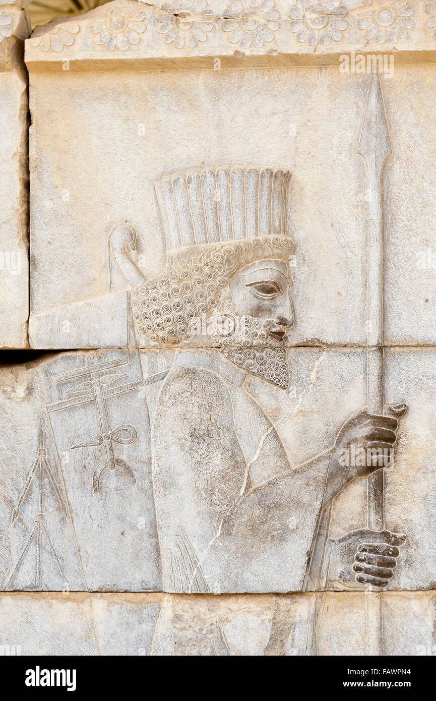 Ancient relief of Achaemenid, Persian with lance, soldier of Immortal ...