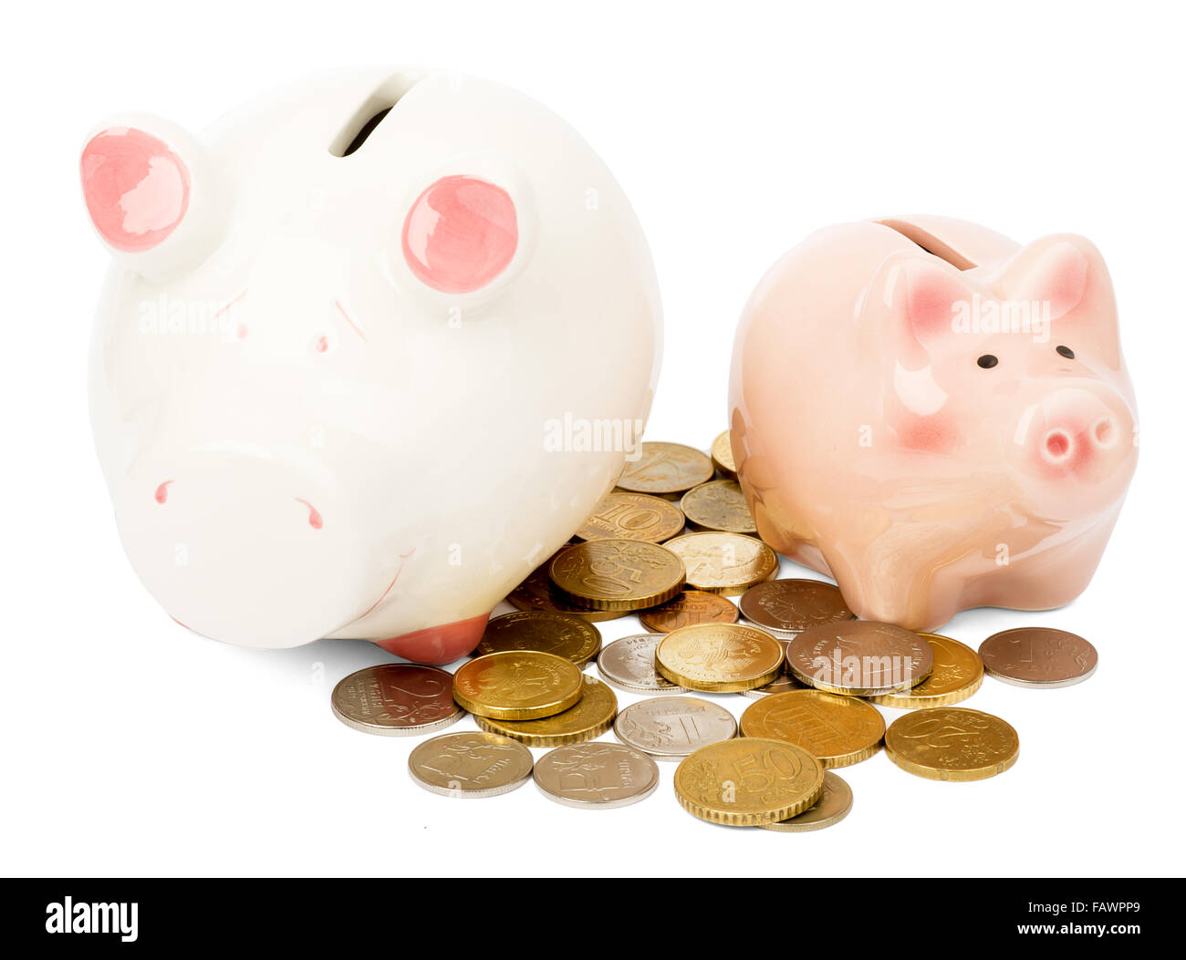 Two piggy banks with coins Stock Photo - Alamy