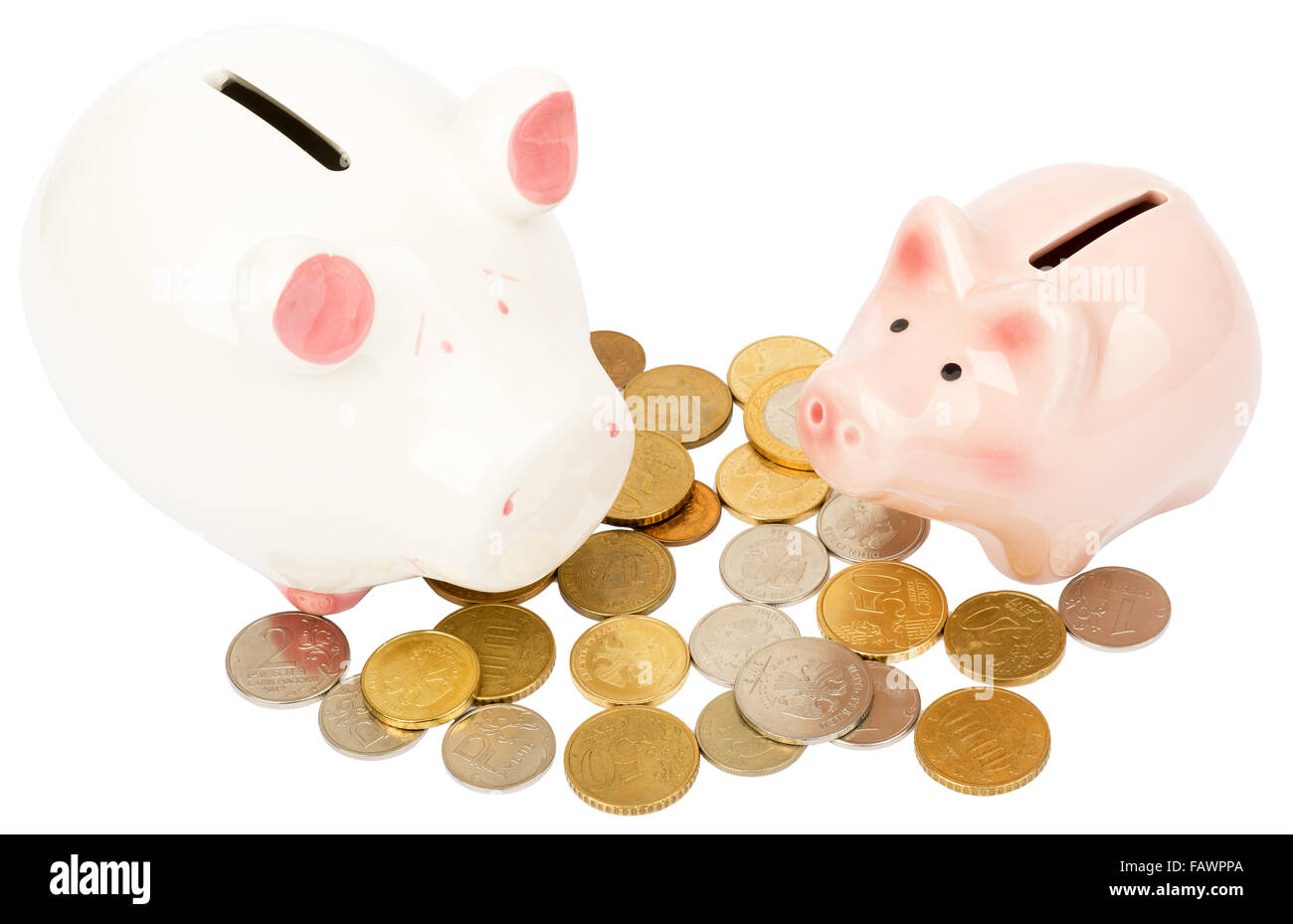 Two piggy banks with coins Stock Photo - Alamy