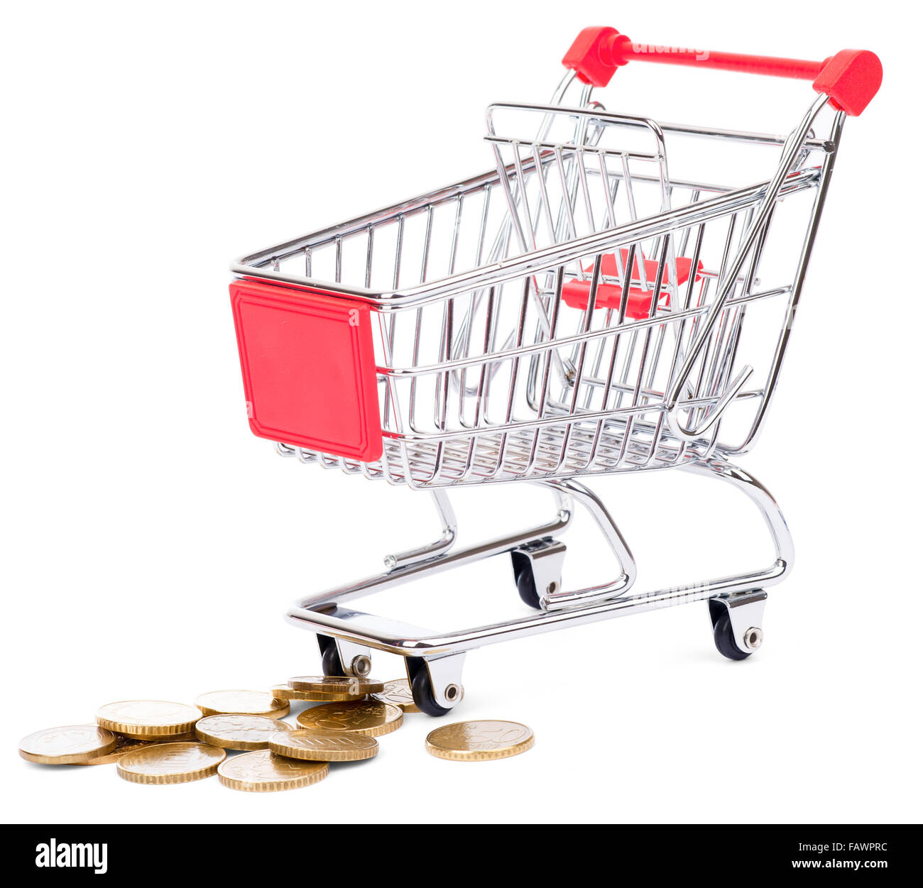 Shopping cart with coins Stock Photo - Alamy