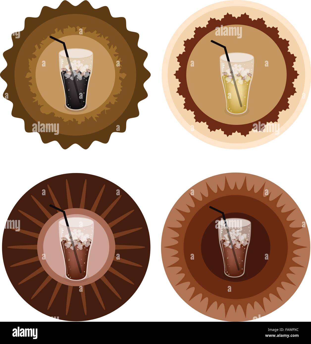 Iced Coffee, Iced Tea, Cola and Soda Drink on Beautiful Round Retro ...