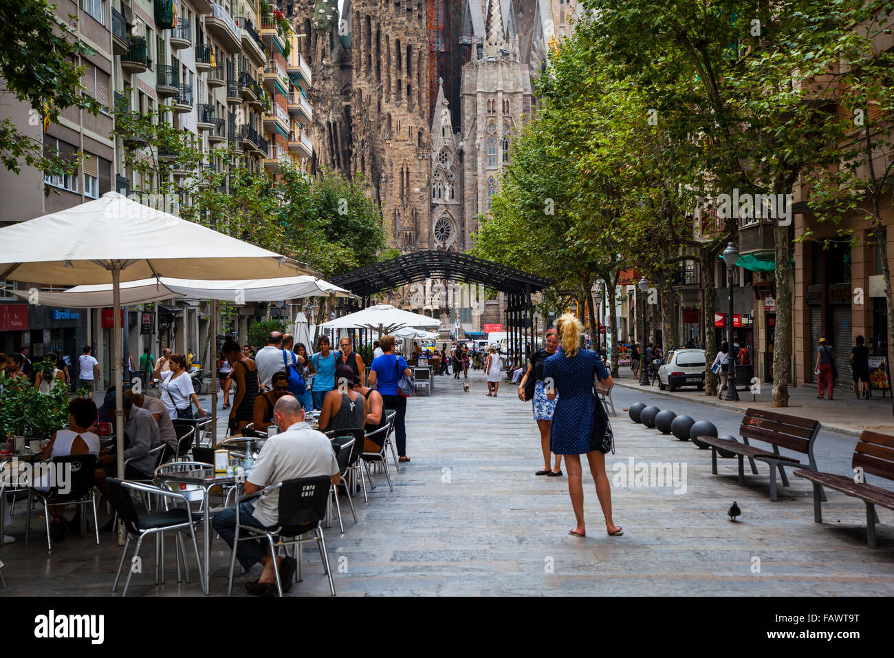 Famous Basilica y Templo Expiatorio de la Sagrada Familia at the end of ...