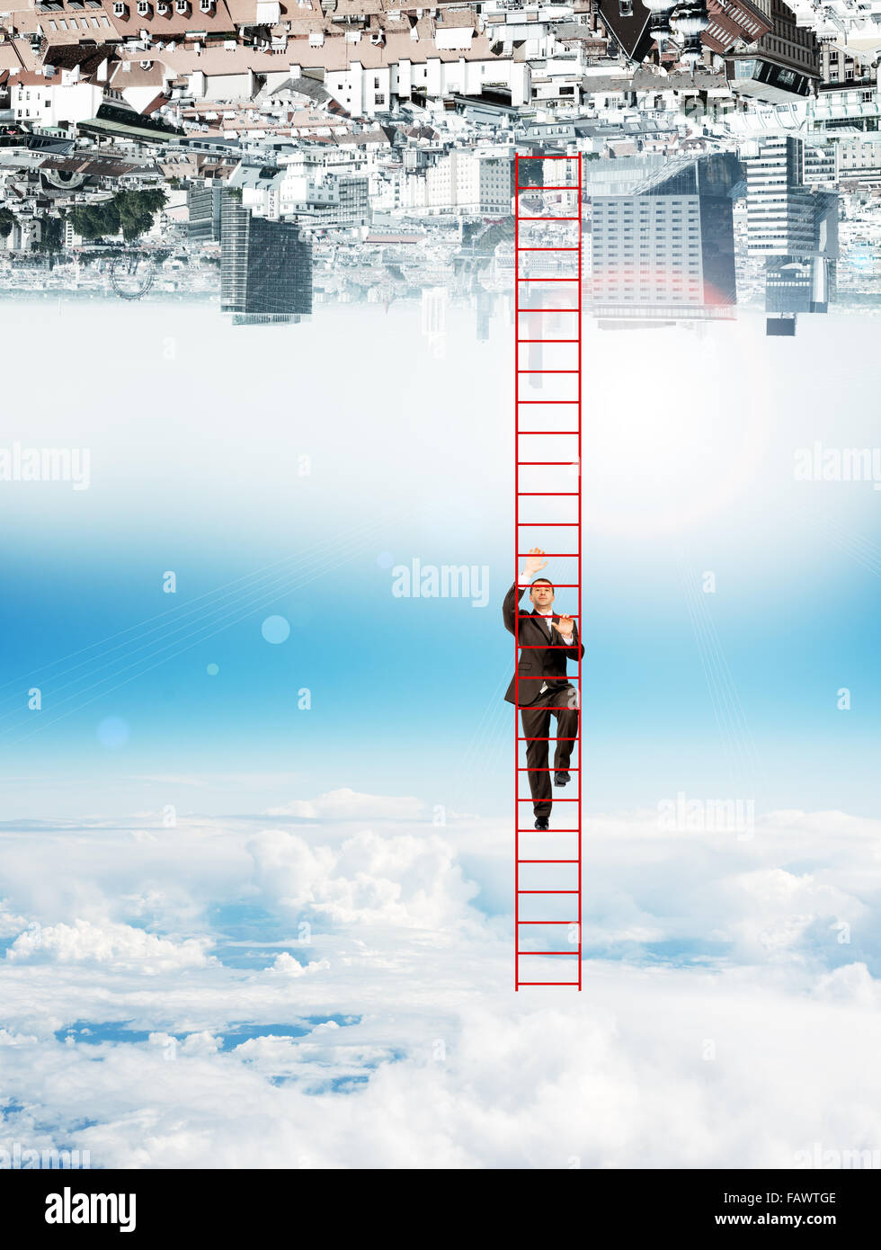 Businessman climbing up ladder Stock Photo - Alamy