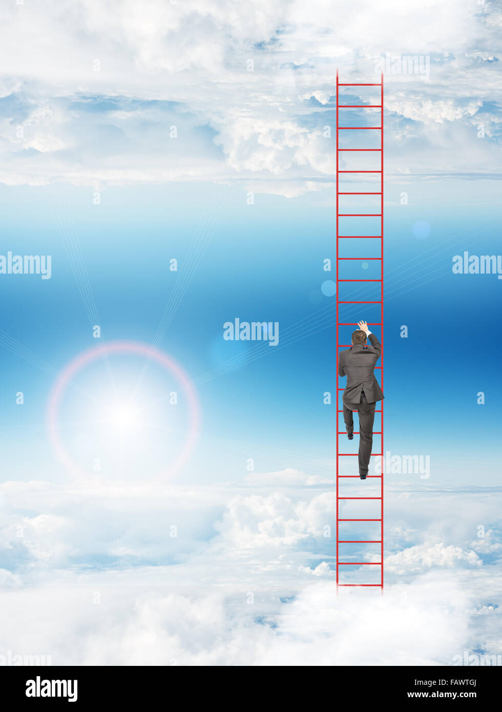 Businessman climbing up ladder Stock Photo - Alamy