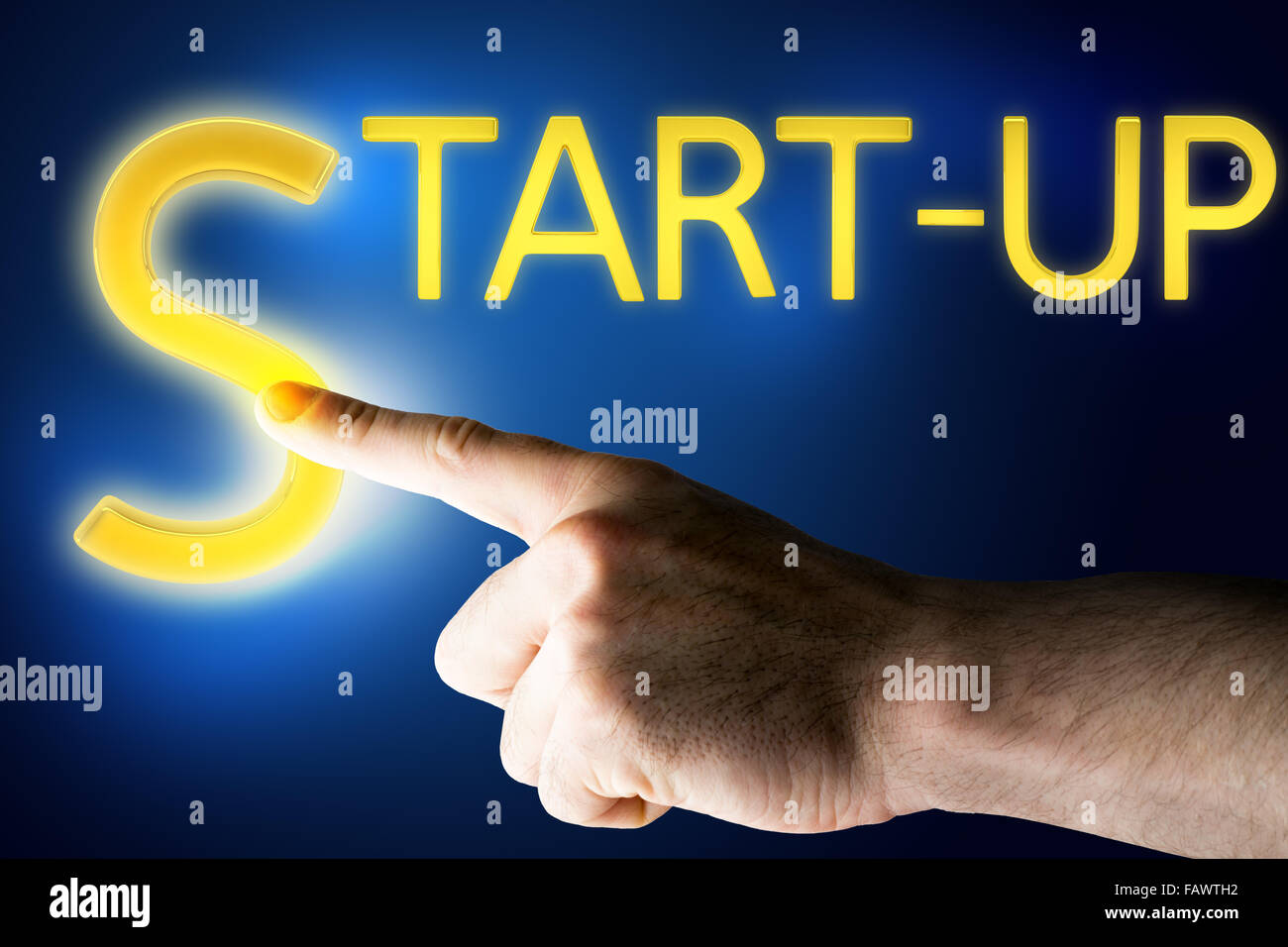 Male hand touching word strat-up Stock Photo - Alamy