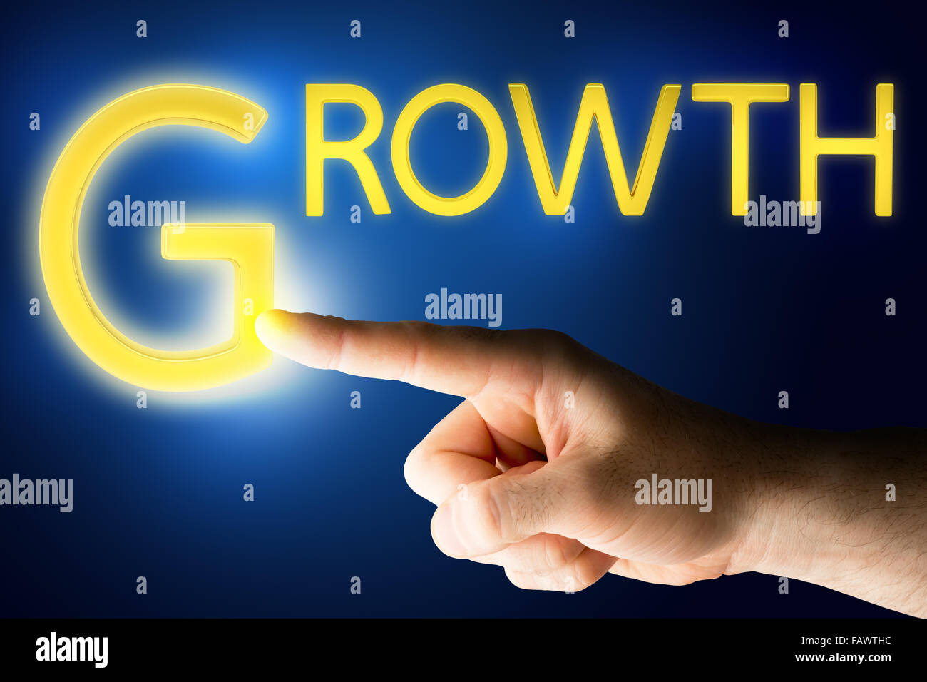 Male hand touching word growth Stock Photo - Alamy