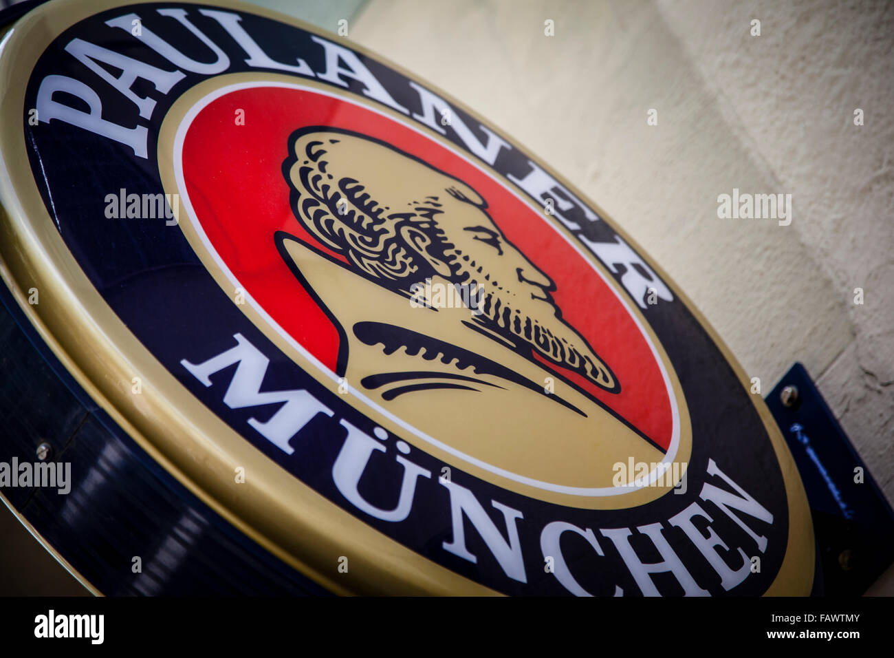 Beer sign hanging outside of a Restaurant, Barcelona, Spain Stock Photo ...
