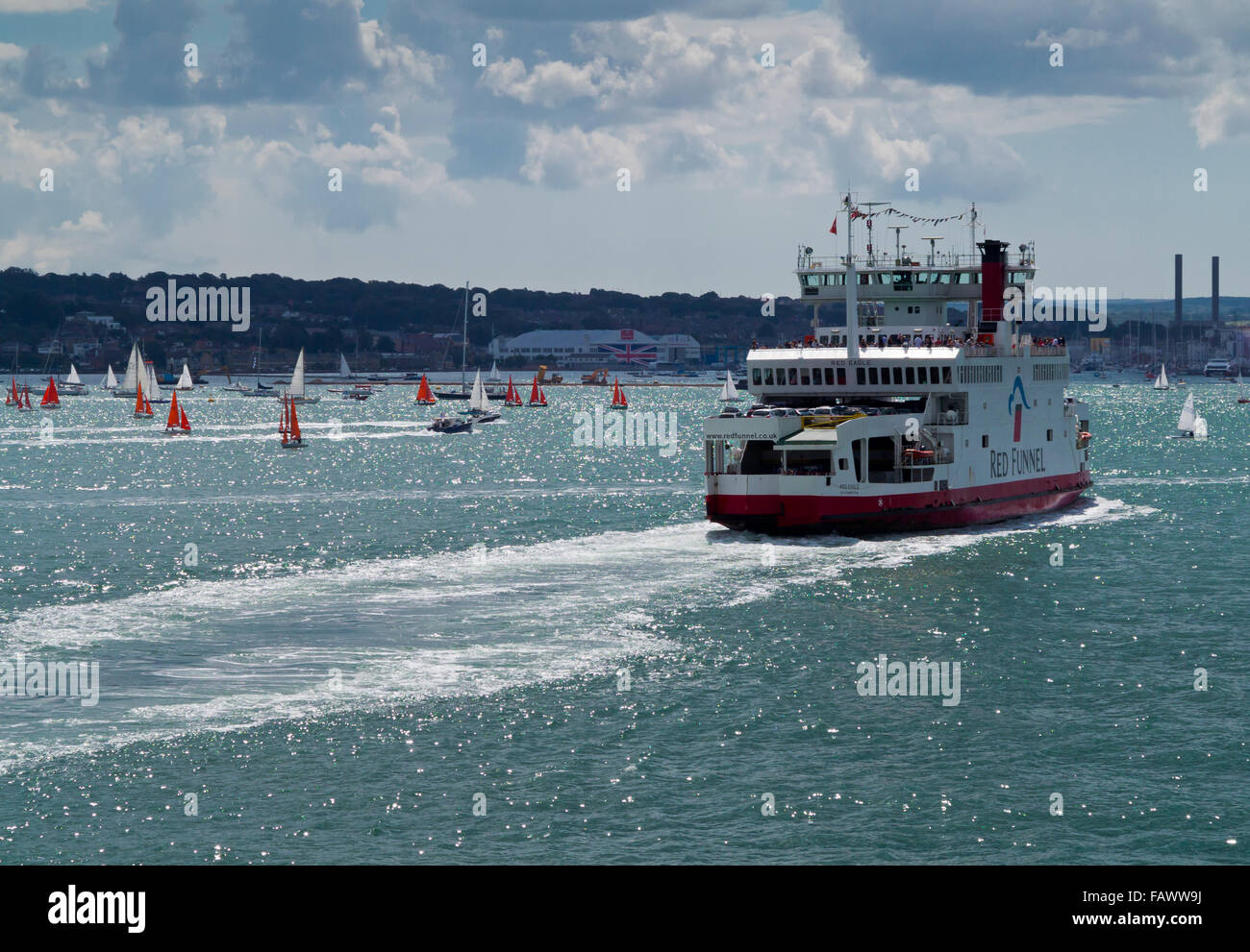 Red Funnel Red Eagle car ferry traveling in The Solent between ...