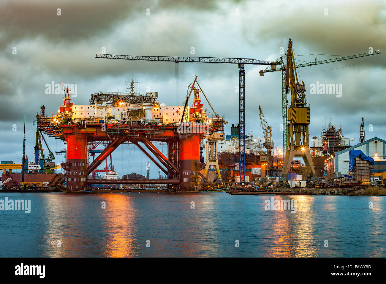 Shipyard industry - Oil Rig under construction in Gdansk, Poland Stock ...