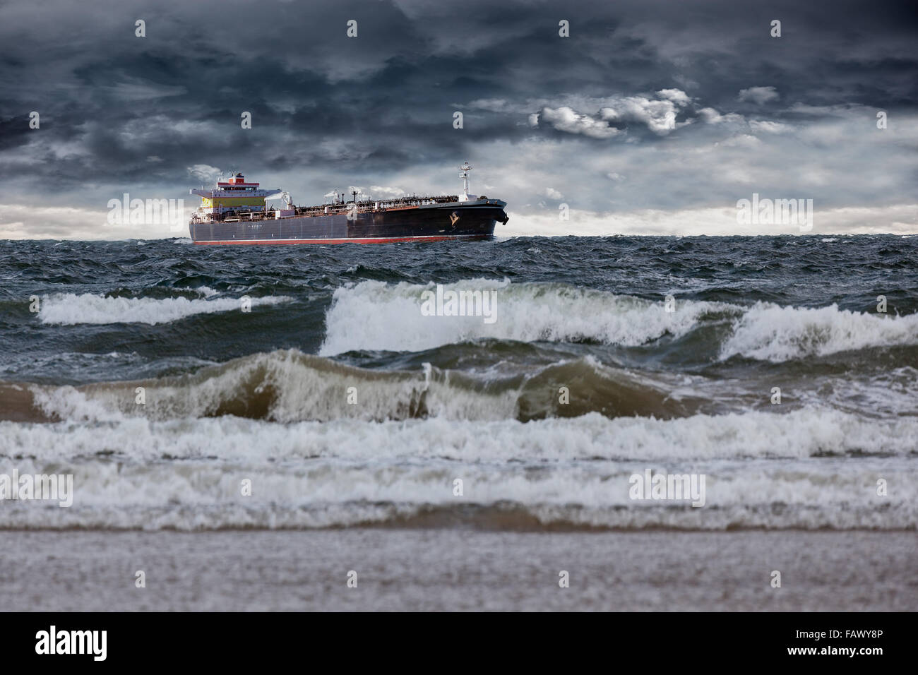 Tanker ship at sea during a storm Stock Photo - Alamy