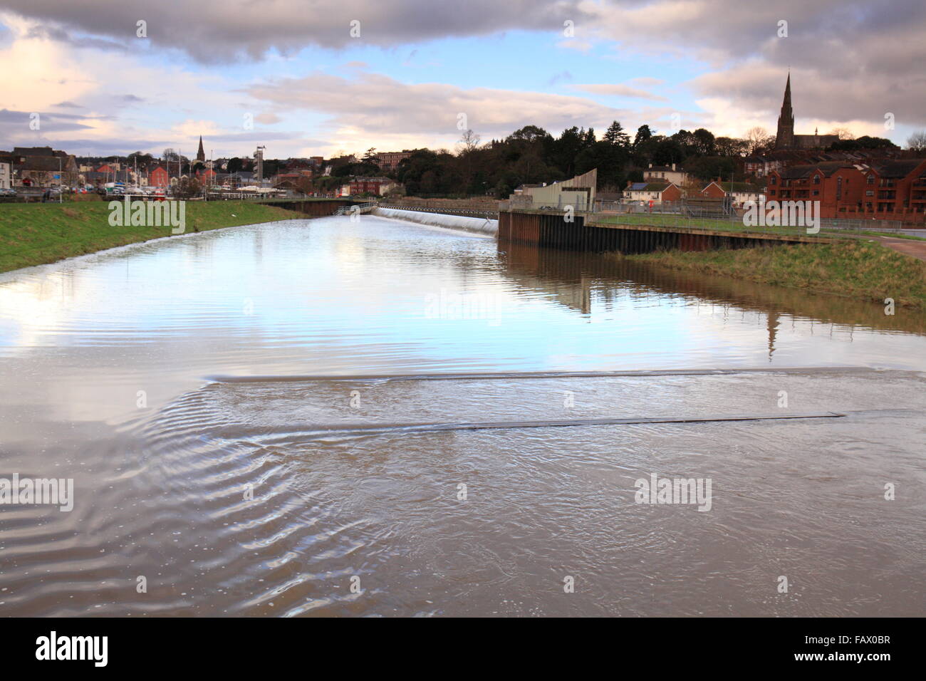 Exeter flood relief channel, in operation following heavy rain, Exeter ...