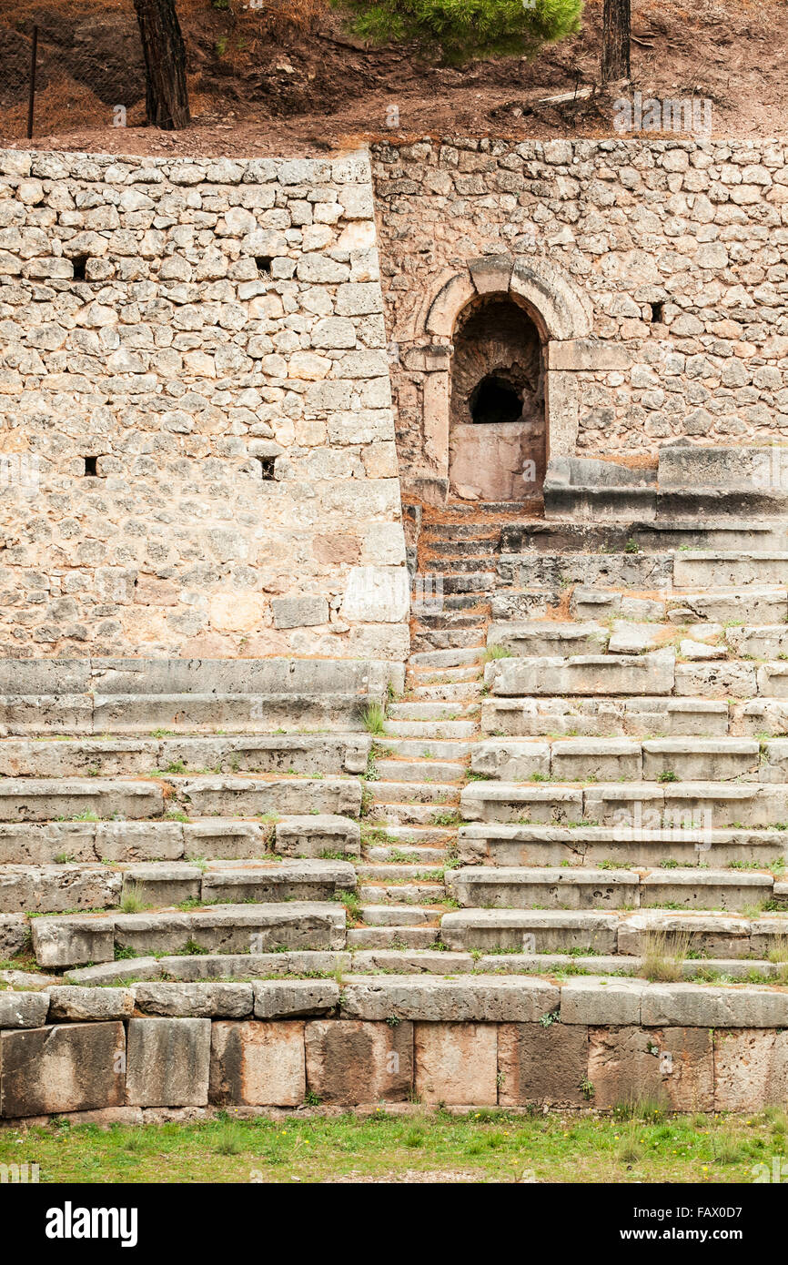Ruins of an ancient stadium and race track; Delphi, Greece Stock Photo ...