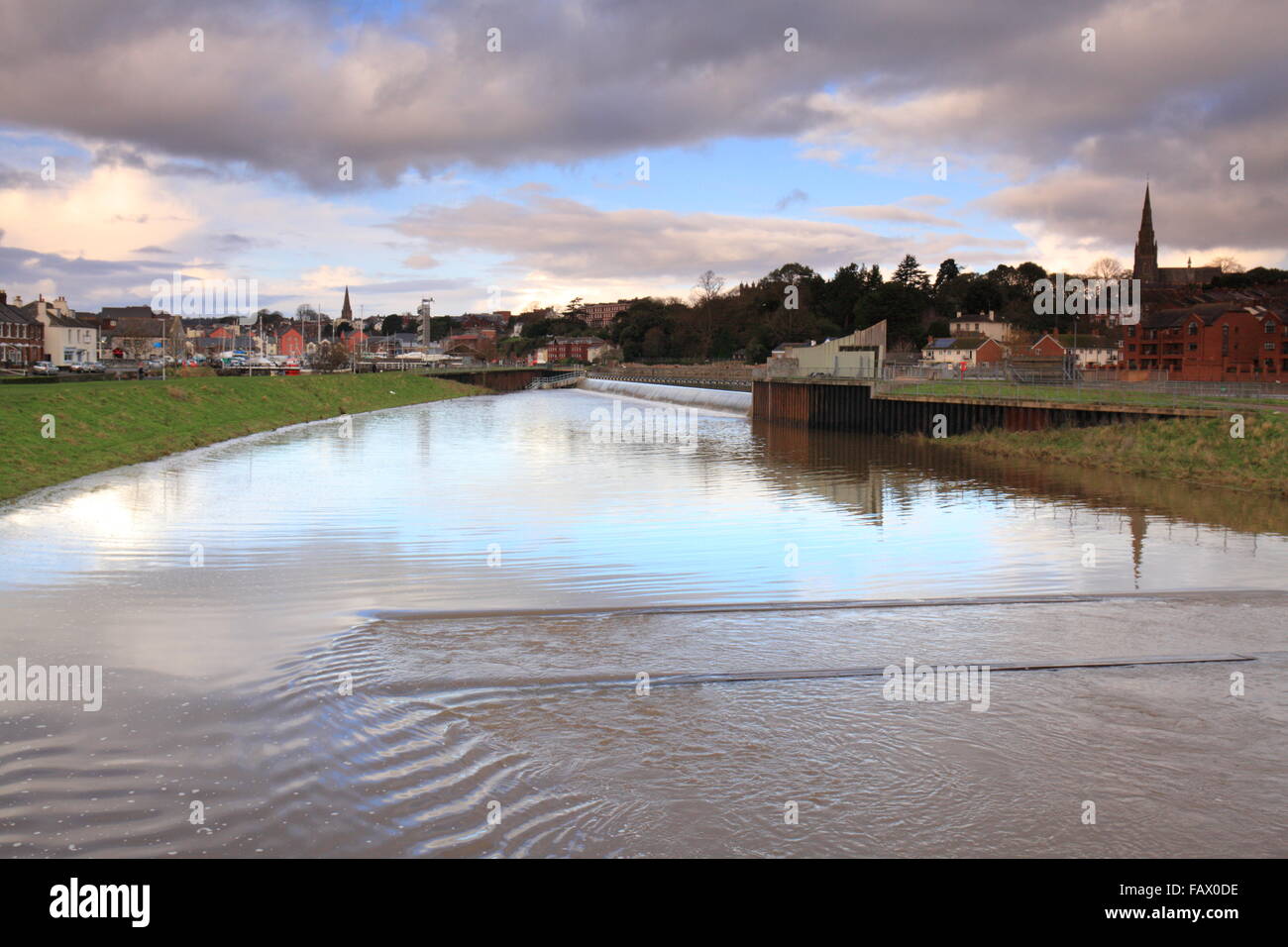 Exeter flood relief channel, in operation following heavy rain, Exeter ...