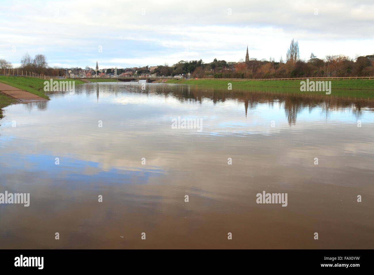 Exeter flood relief channel, in operation following heavy rain, Exeter ...