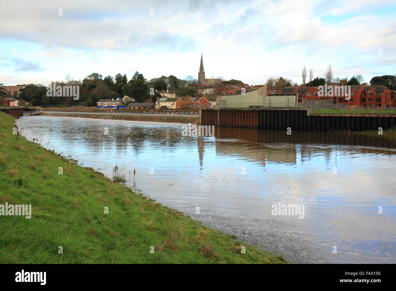 Exeter flood relief channel, in operation following heavy rain, Exeter ...