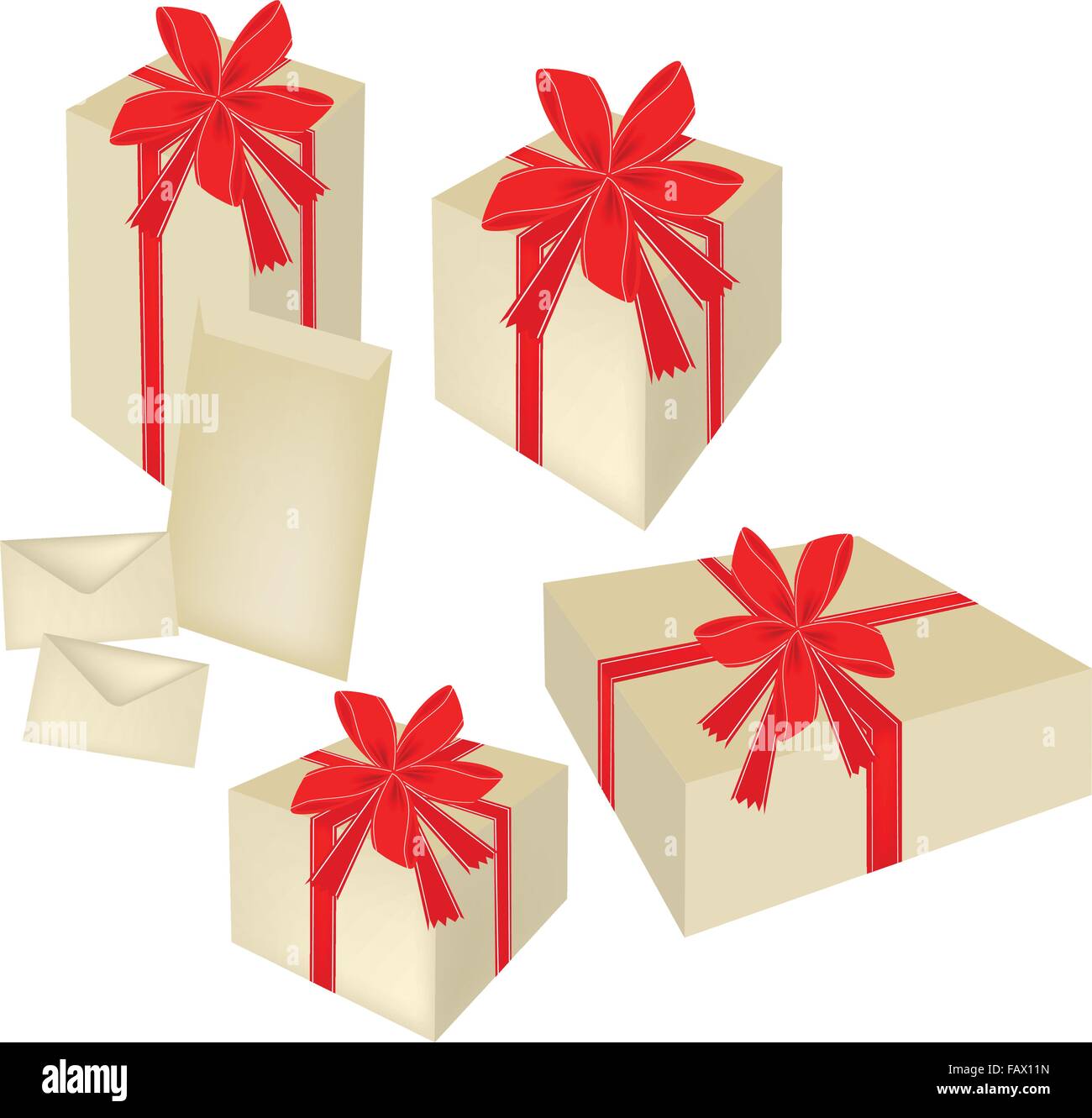 Collection of Beautiful Gift Boxes with Red Ribbon and Gift Cards, A ...