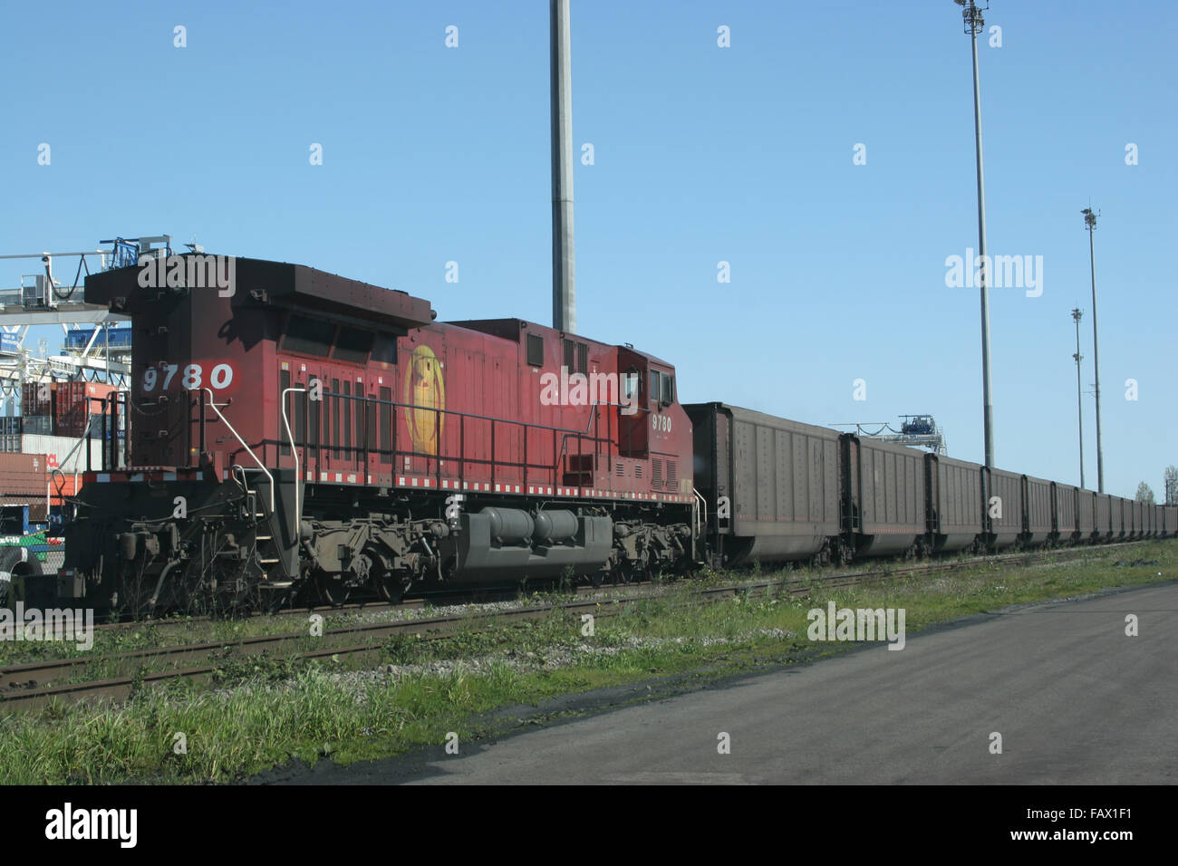 Locomotive and train of ore cars in Vancouver BC Canada Stock Photo - Alamy