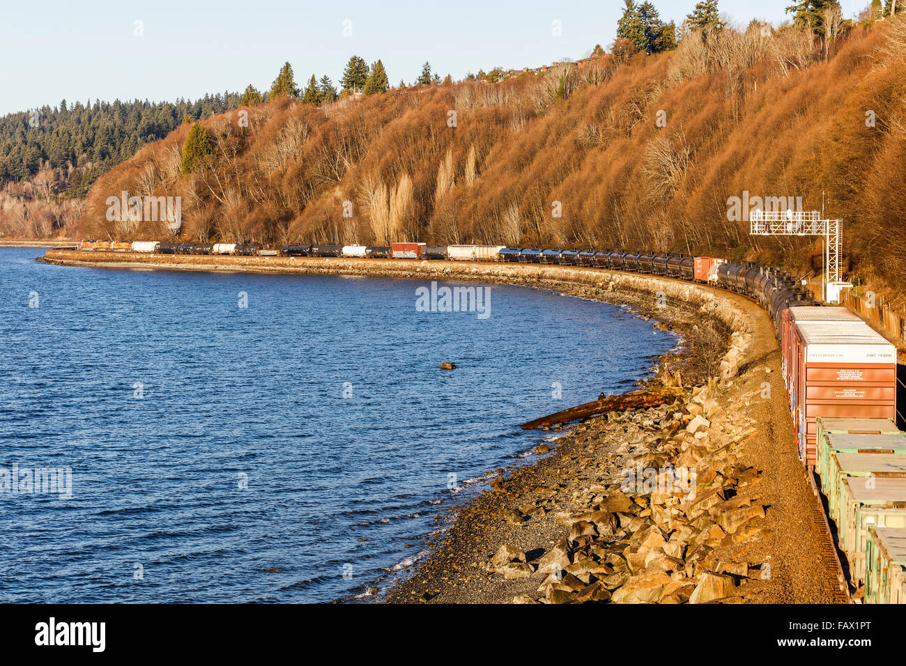 goods train beside Carkeek Park, Seattle, Washington State, USA Stock ...