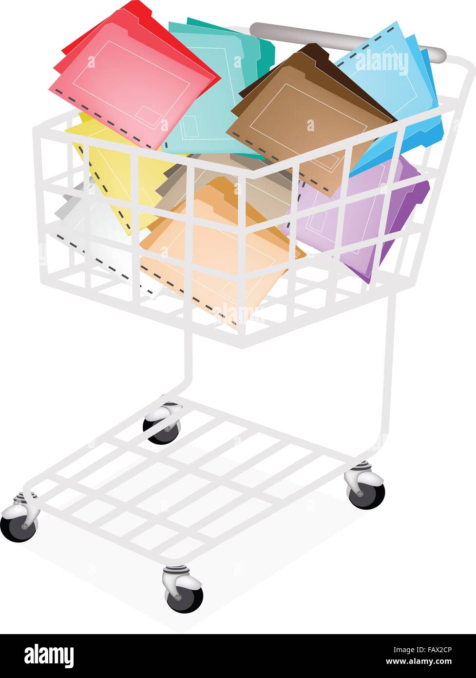 A Shopping Cart Full with Various Color of File Folder Icons or Office ...