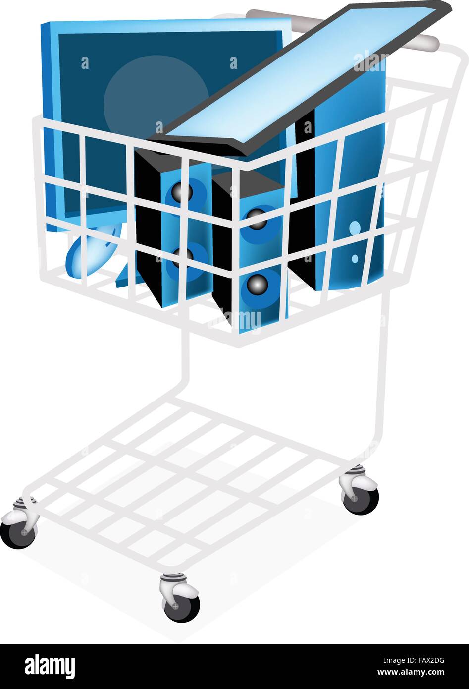 A Shopping Cart Full with Desktop Computer or Desktop PC Isolated on ...