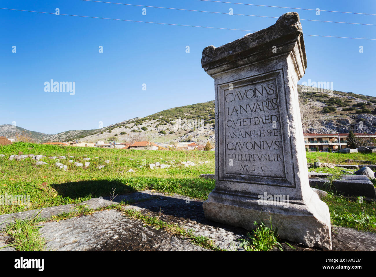 Stone tablet with greek writing; Philippi, Greece Stock Photo - Alamy