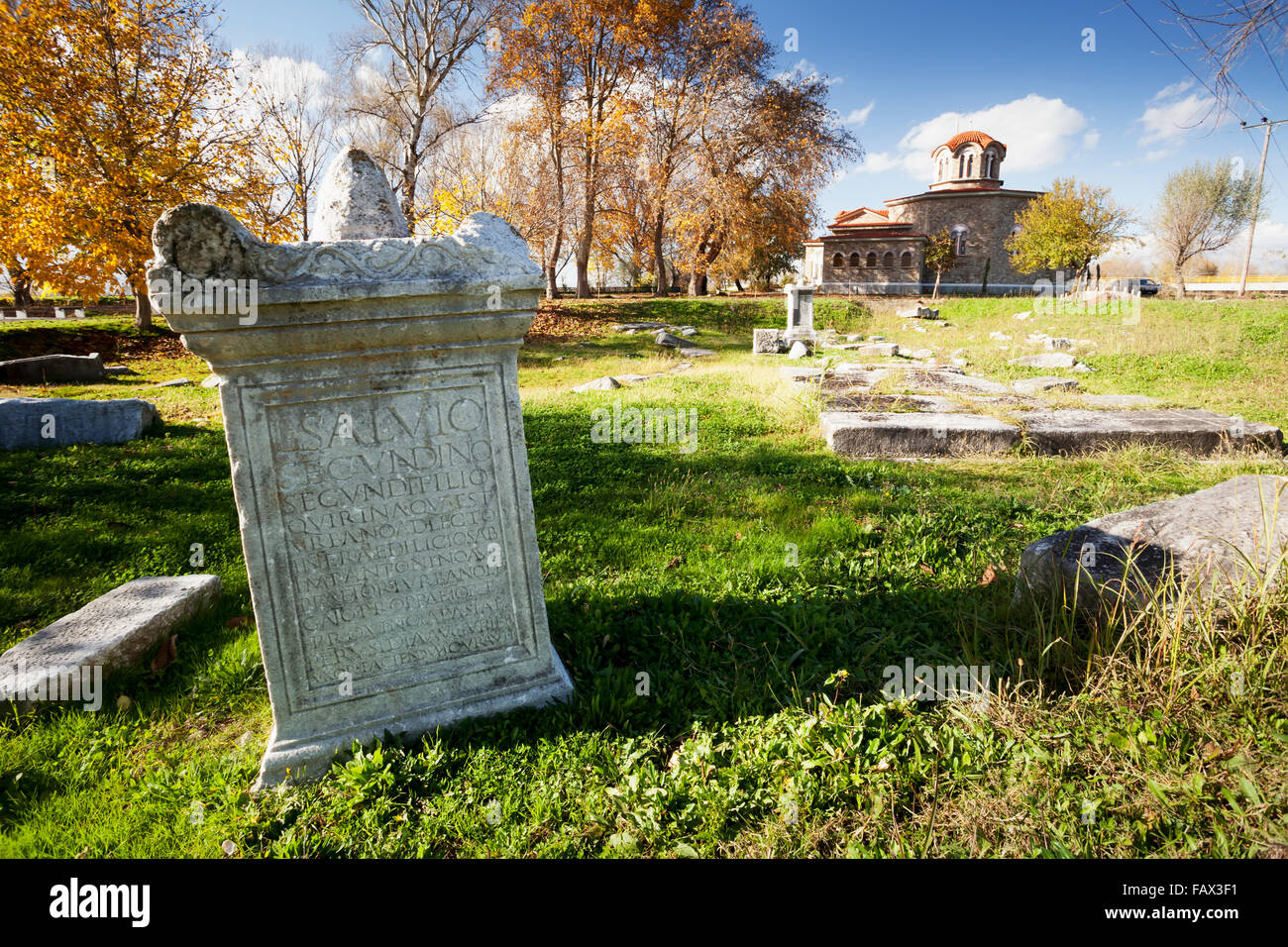 Stone tablet with greek writing; Philippi, Greece Stock Photo - Alamy