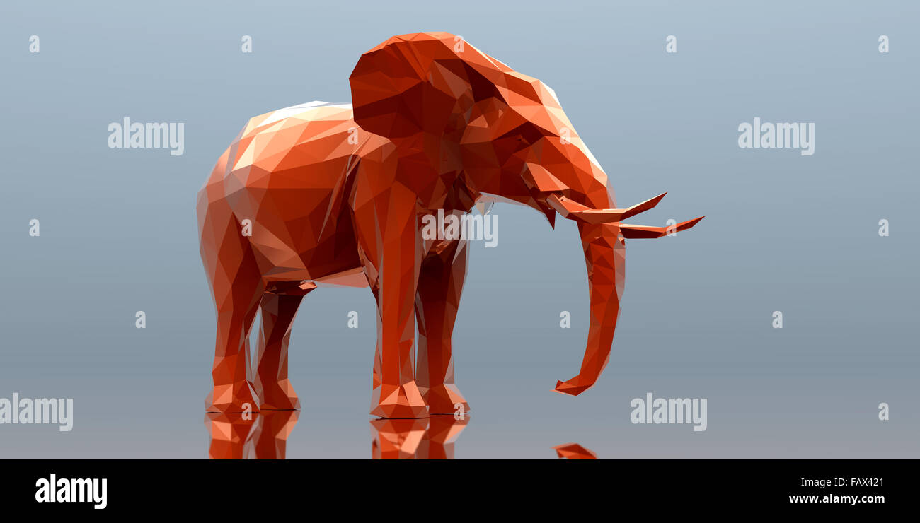 3d render of elephant, abstract geometric low poly Stock Photo - Alamy
