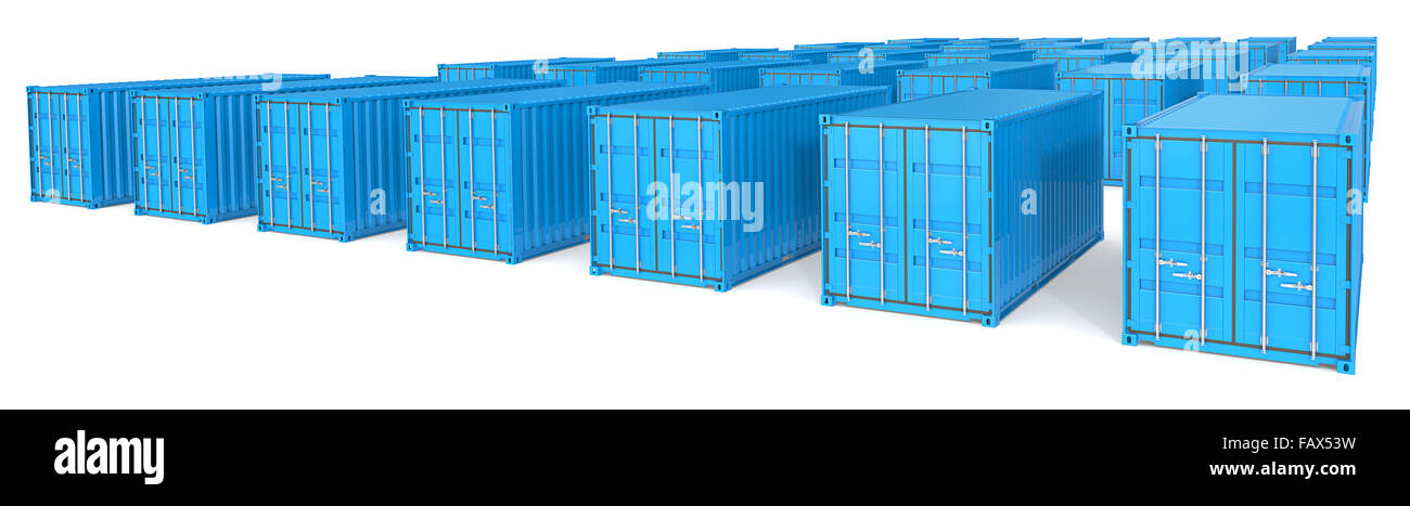 Landscape wide view of 35 blue Cargo Containers Stock Photo - Alamy