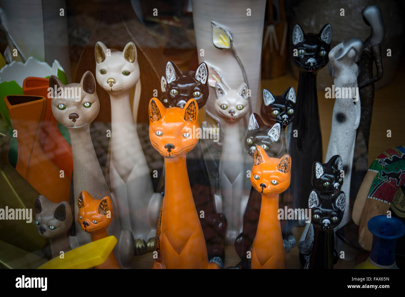 shop window display of ceramic cats Stock Photo - Alamy