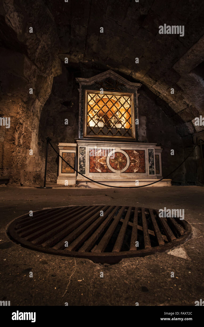 Inside the Mamertine Prison, this metal grate in the floor covers where ...