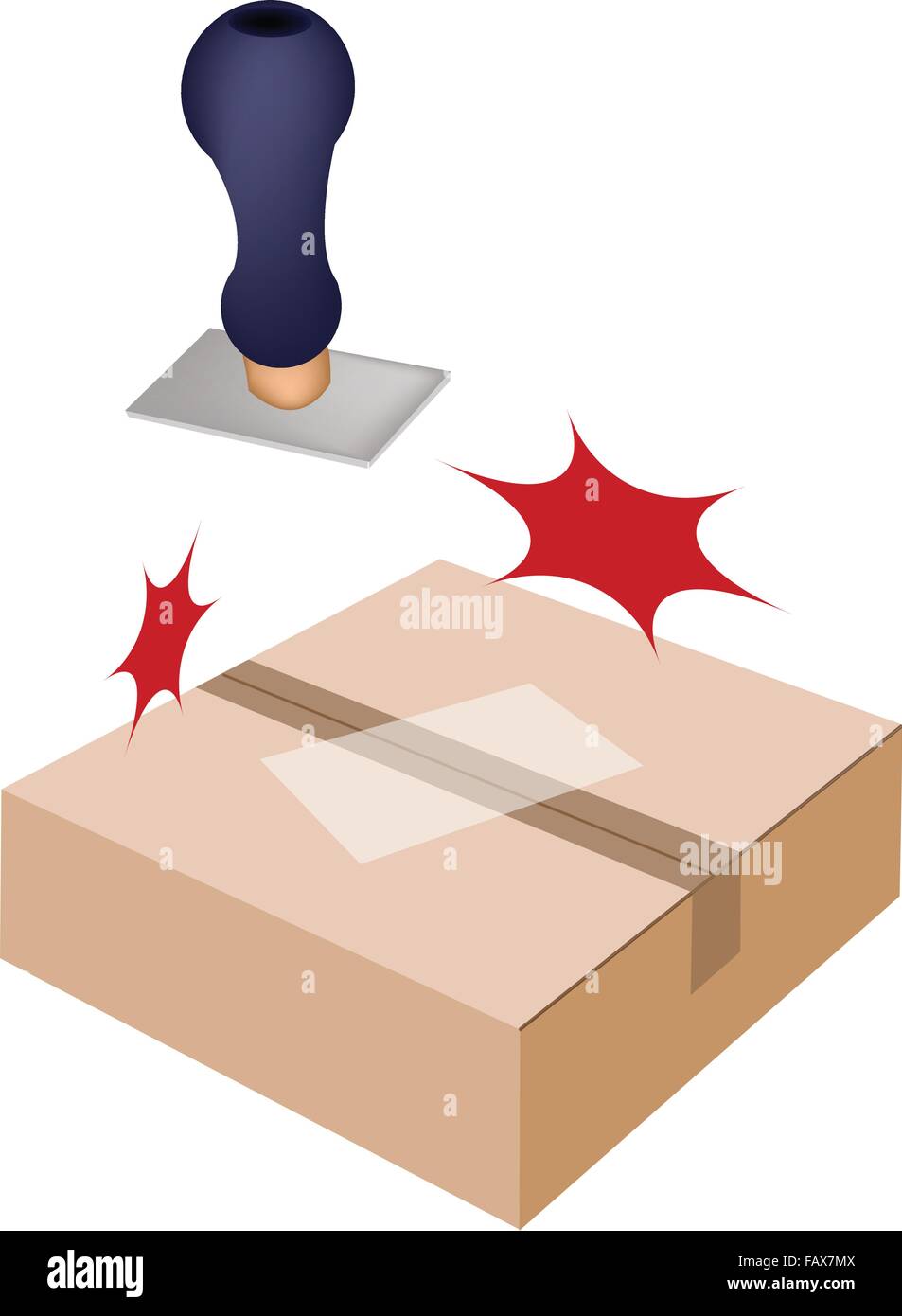 Handle Stamper Ready to Stamps on White Label and Sealed Cardboard Box ...