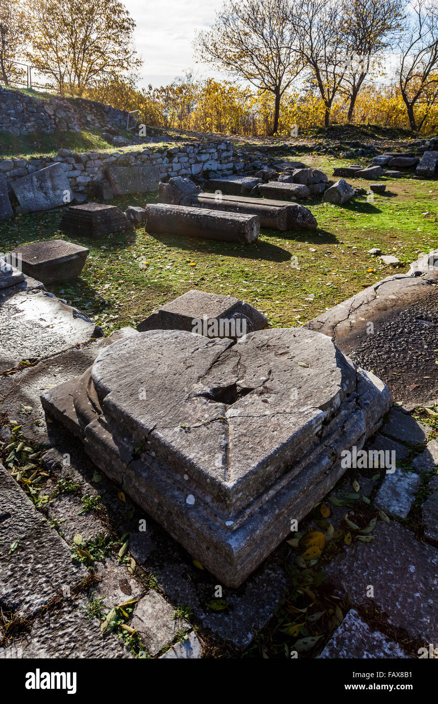 Fallen stone columns at a ruins site; Philippi, Greece Stock Photo - Alamy