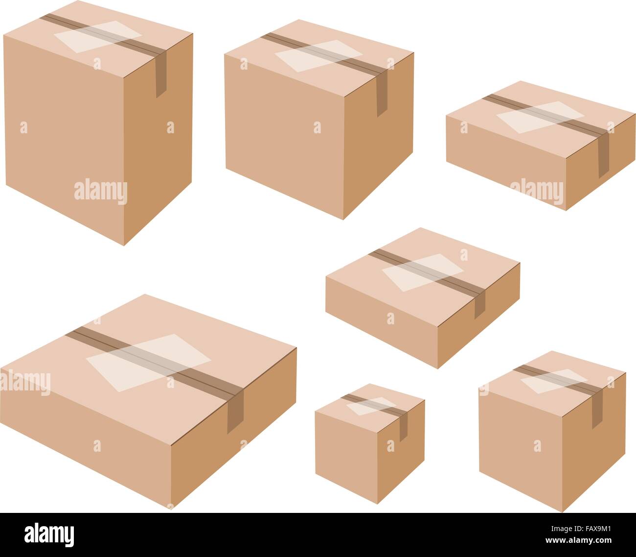 Various Size of Sealed Cardboard Box with Blank White Label Isolated on ...