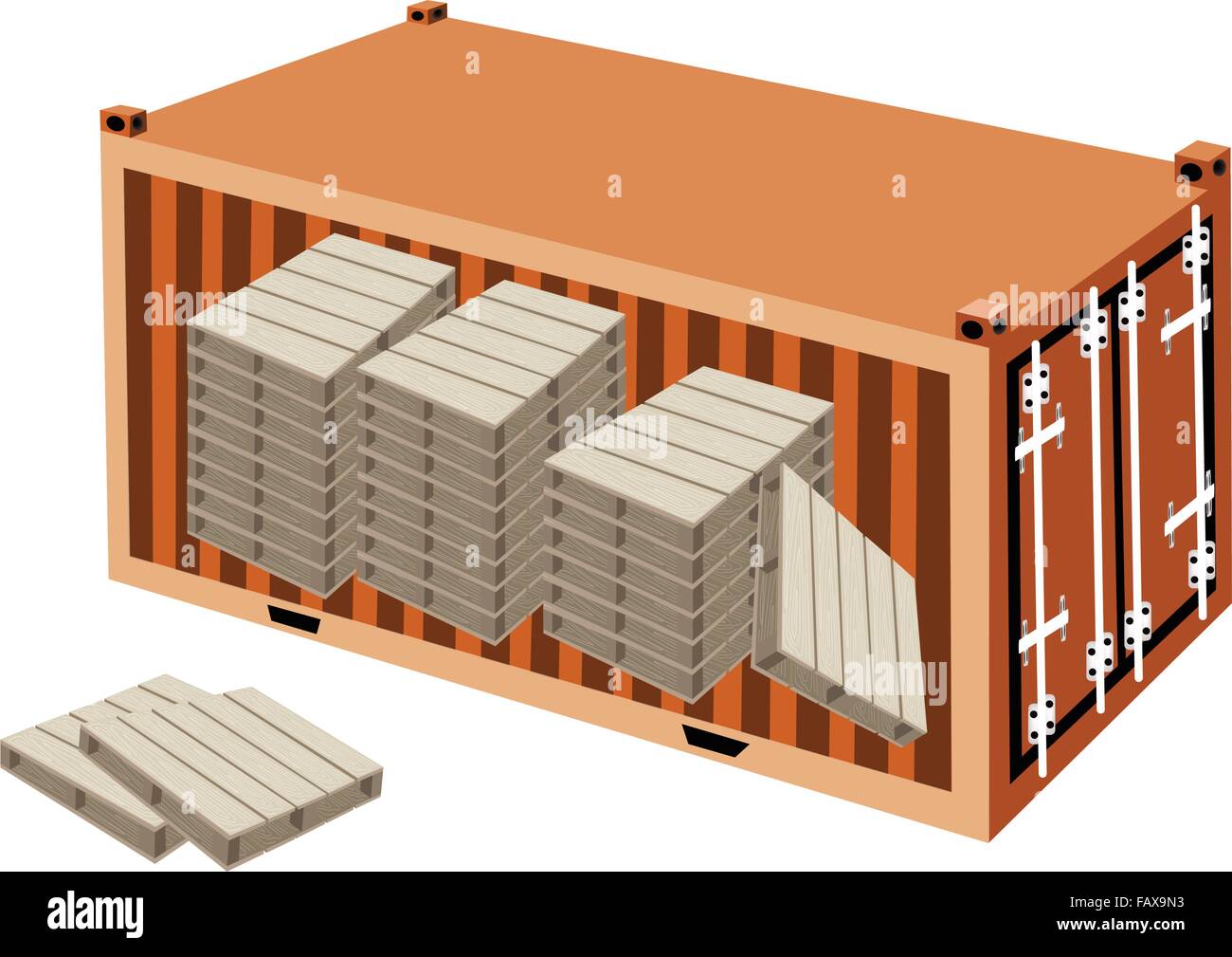 A Group of Shipping Pallets in Orange Cargo Container, Freight ...