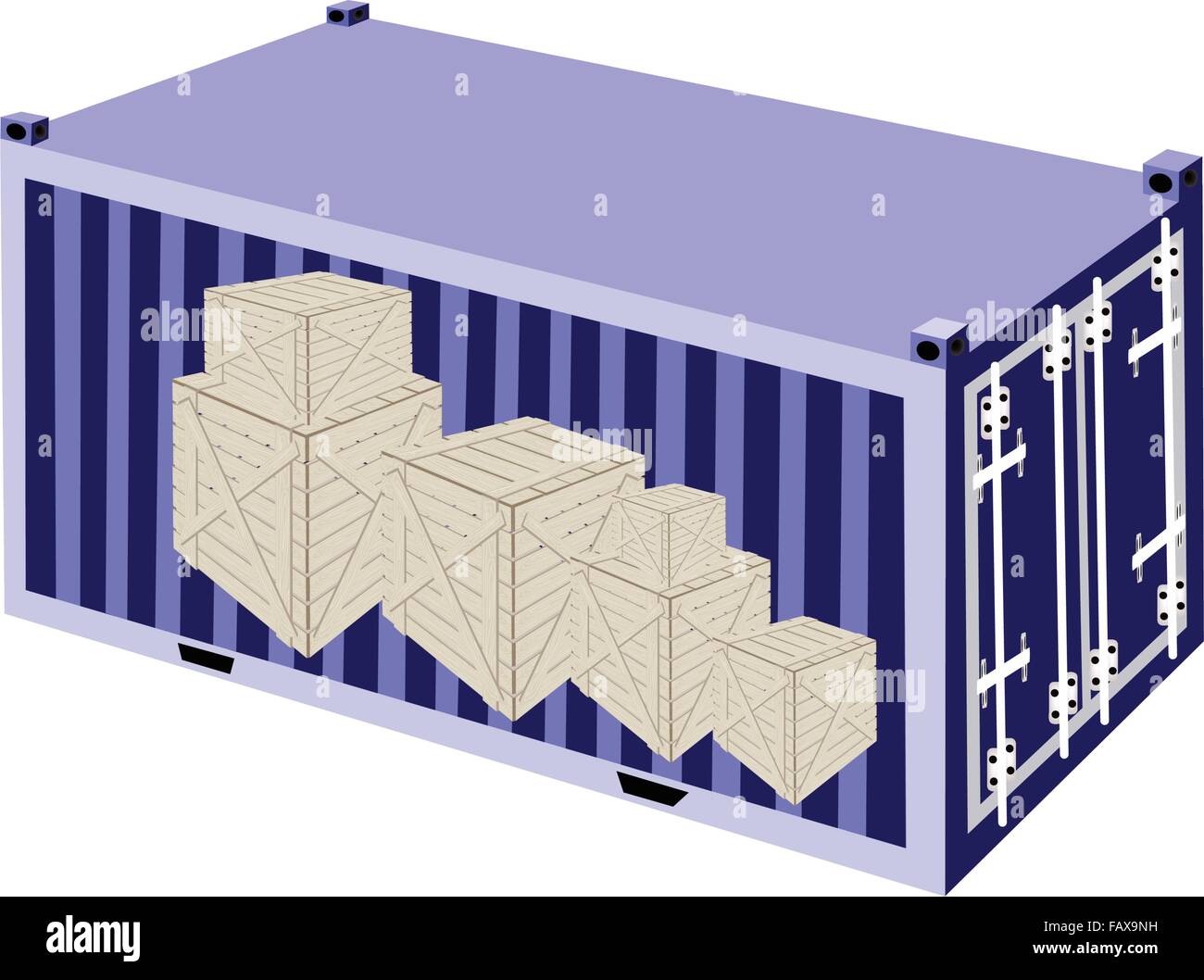 A Group of Wooden Crates or Cargo Boxs in Blue Cargo Container, Freight ...