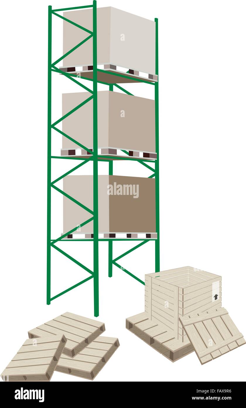 Illustration of Cargo Shelf with Wooden Crates or Cargo Boxes for ...