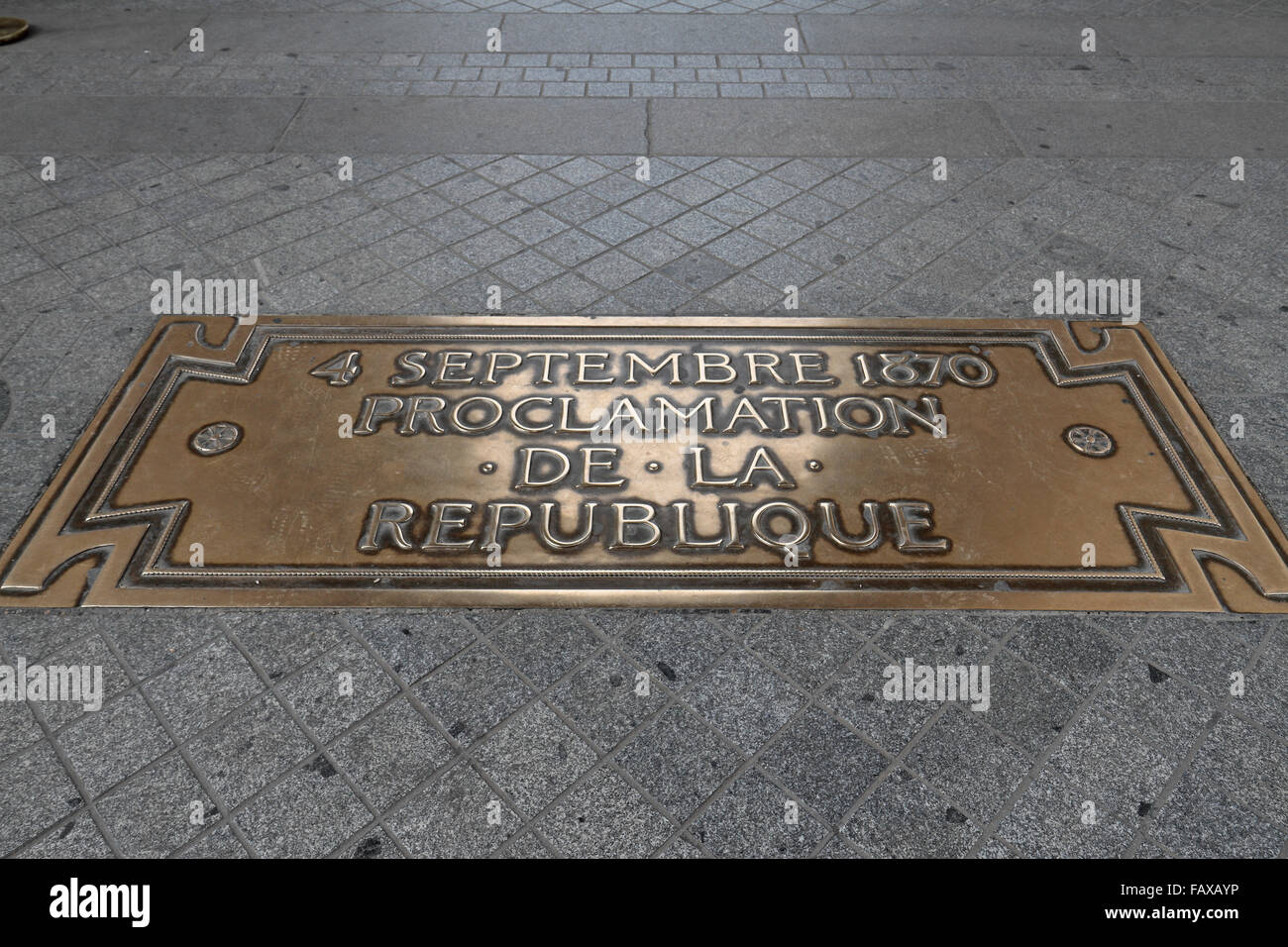 Plaque reading "4 Septembre 1870 Proclamation de la République" under ...