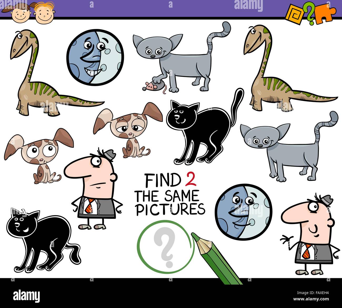 Cartoon Illustration of Find the Same Picture Educational Game for ...