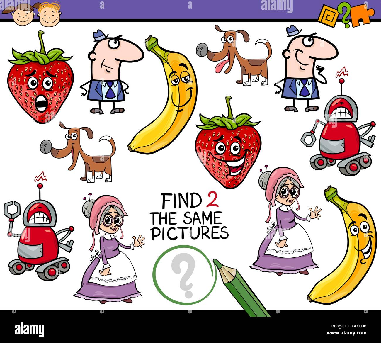 Cartoon Illustration of Find the Same Picture Educational Task for ...