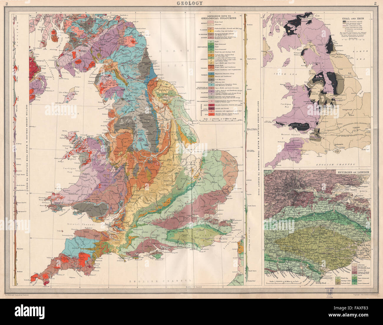 ENGLAND AND WALES: Geology. Coal & iron deposits. Geological. LARGE ...